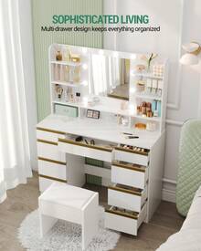 HaluPeit Dressing Table With 10 LED Light Globes, 3 Colors, Adjustable ...