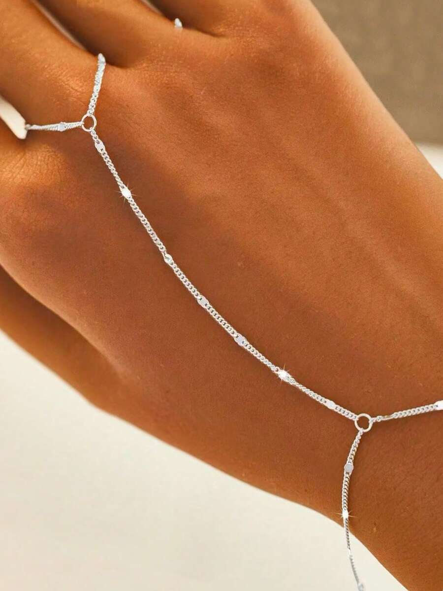 1 Pc Women Simple Flattened Link Chain Ring/Hand Chain, Simple And ...