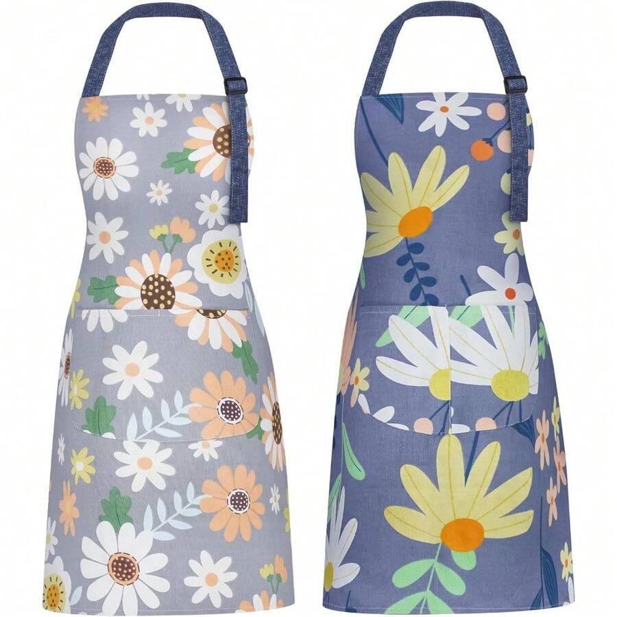 2 Pack Aprons For Women With Pockets, Adjustable Cotton Aprons, Cute ...