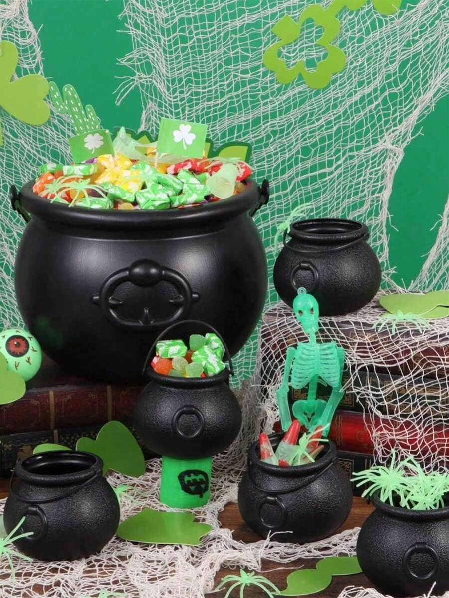 7Pack Halloween Cauldron With Handle Black Cauldron Candy Bucket Candy ...
