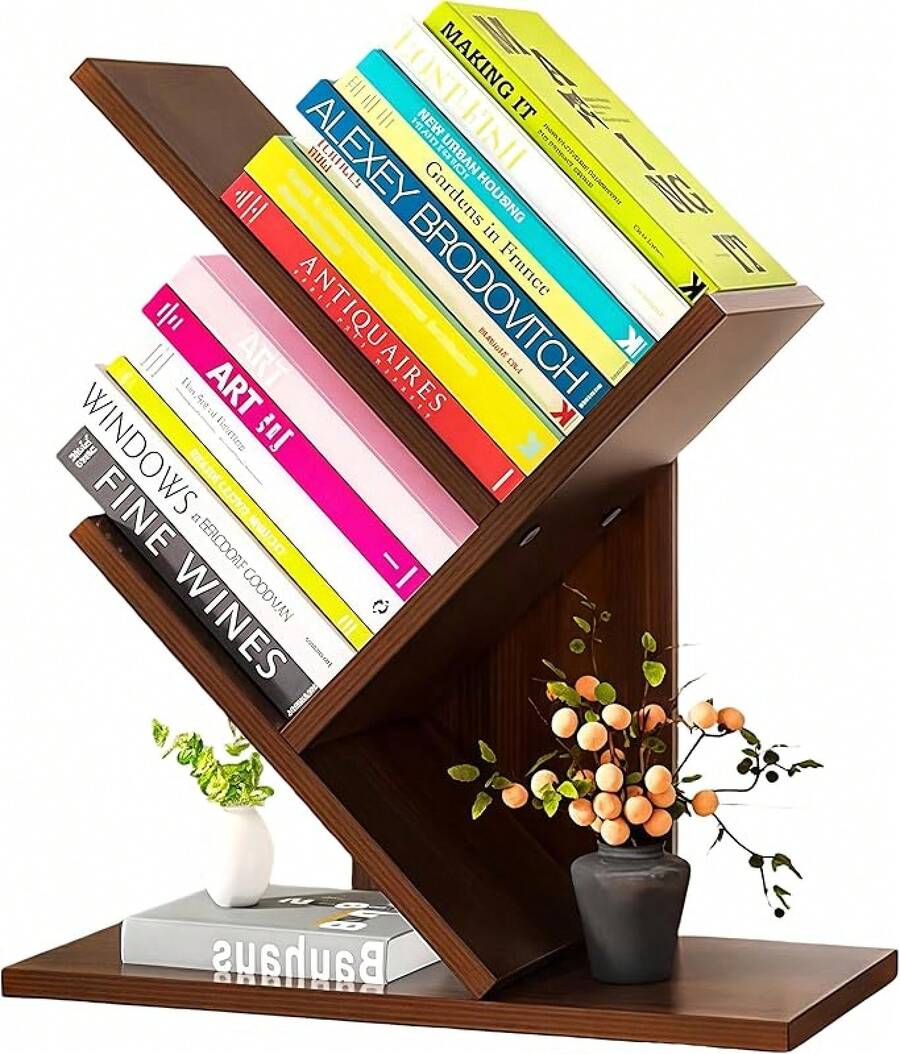 Tree Bookshelf, 3-Tier Wood Small Bookshelf And Mini Bookcase For ...