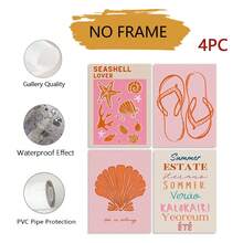 4PCS Unframed Preppy Summer Wall Art ,Coastal Beach Poster , Seashell ...