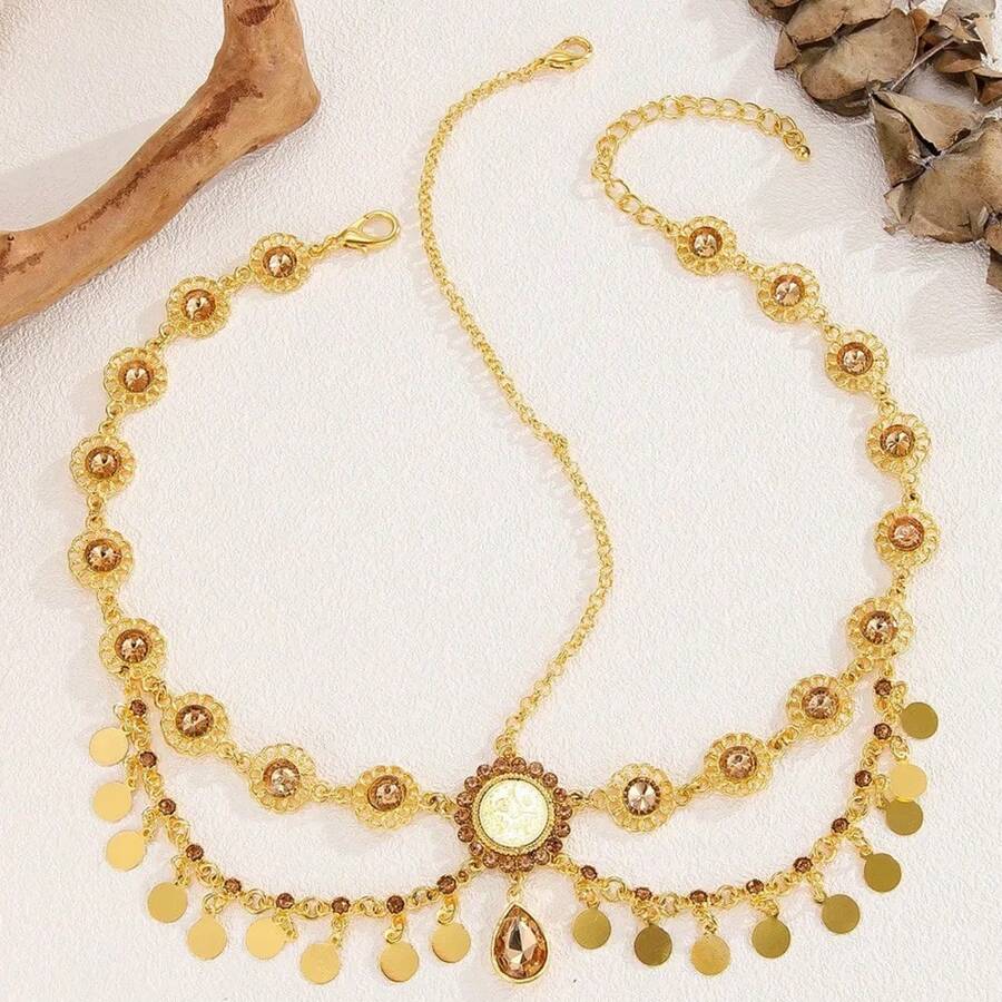 1pc Vintage Forehead Chain, Tassel And Teardrop Design, Gold-Tone ...
