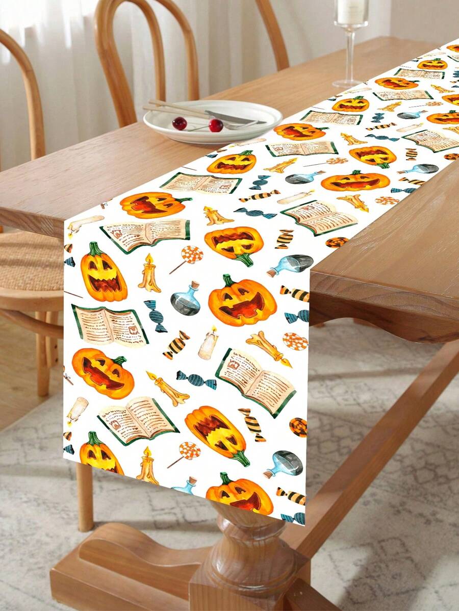 1pc Halloween Pumpkin Table Runner, Halloween Table Cloth, Table Cover ...