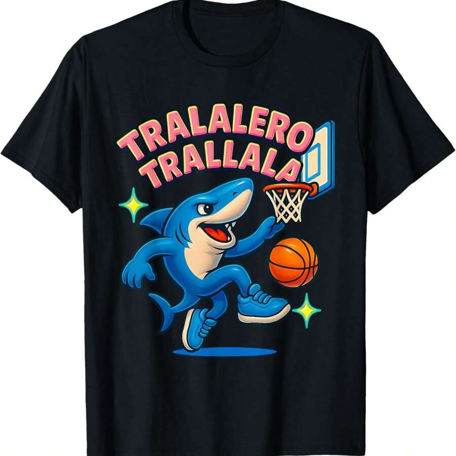 Tralalero Tralala Playing Basketball - Italian Brainrot Meme T-Shirt ...