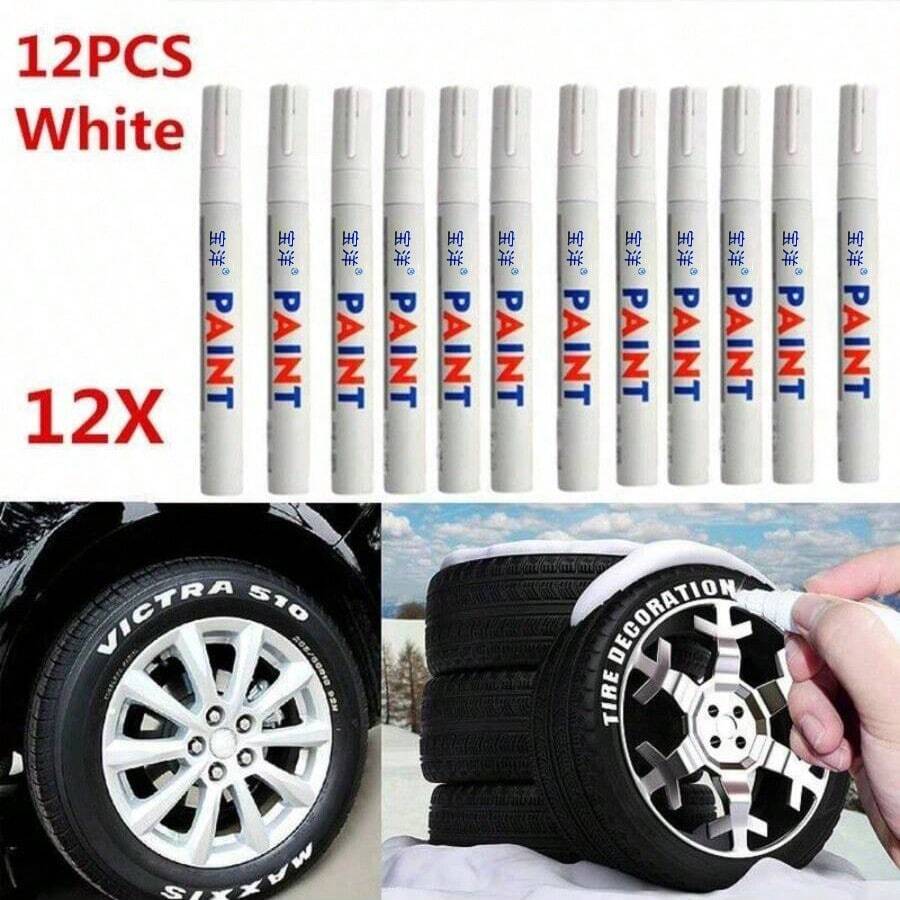 12 Pcs Waterproof Permanent Rubber Pen Paint Marker Car Tyre Tire Tread ...