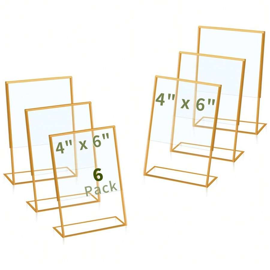 6pcs Acrylic Sign Holder Gold Frame Tabletop Number Slanted Backplate ...