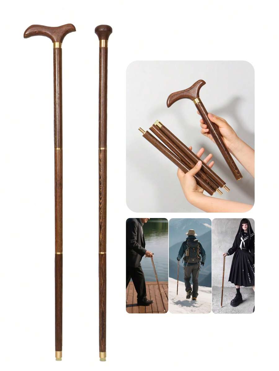 Traditional Three-Section Brown Wooden Decorative Cane - Walking Sticks ...