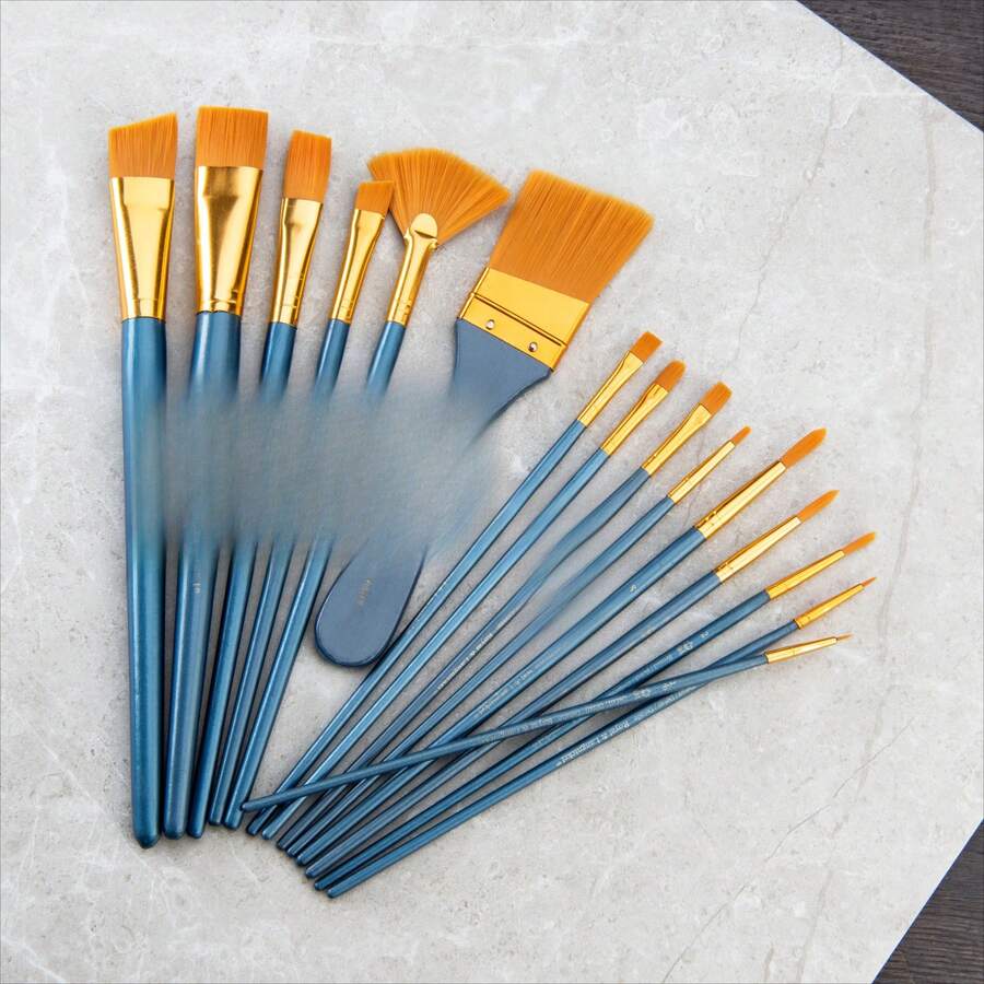 - 15pc Golden Taklon Assorted Big Brush Acrylic Paintbrush Set New ...