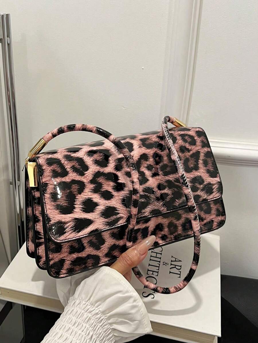 Vintage Colorblock Leopard Print Elegant Shoulder Underarm Bag, Leopard ...