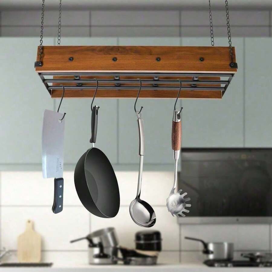 Kitchen Hanging Pot Pan Holder Hanger Iron Rack Cookware Organizer ...