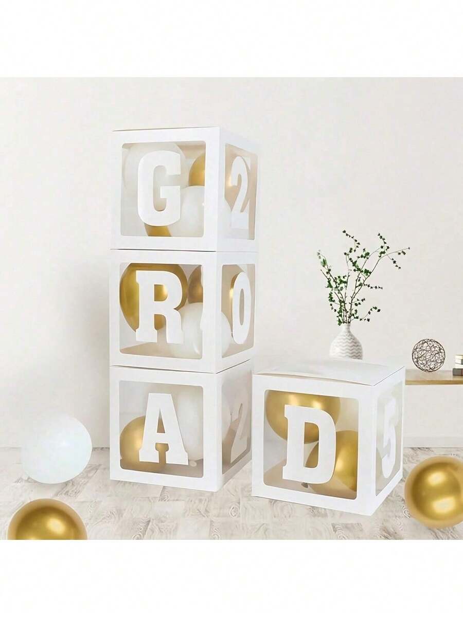 2025 Graduation Decorations, 4 White Balloon Boxes With Letters GRAD ...