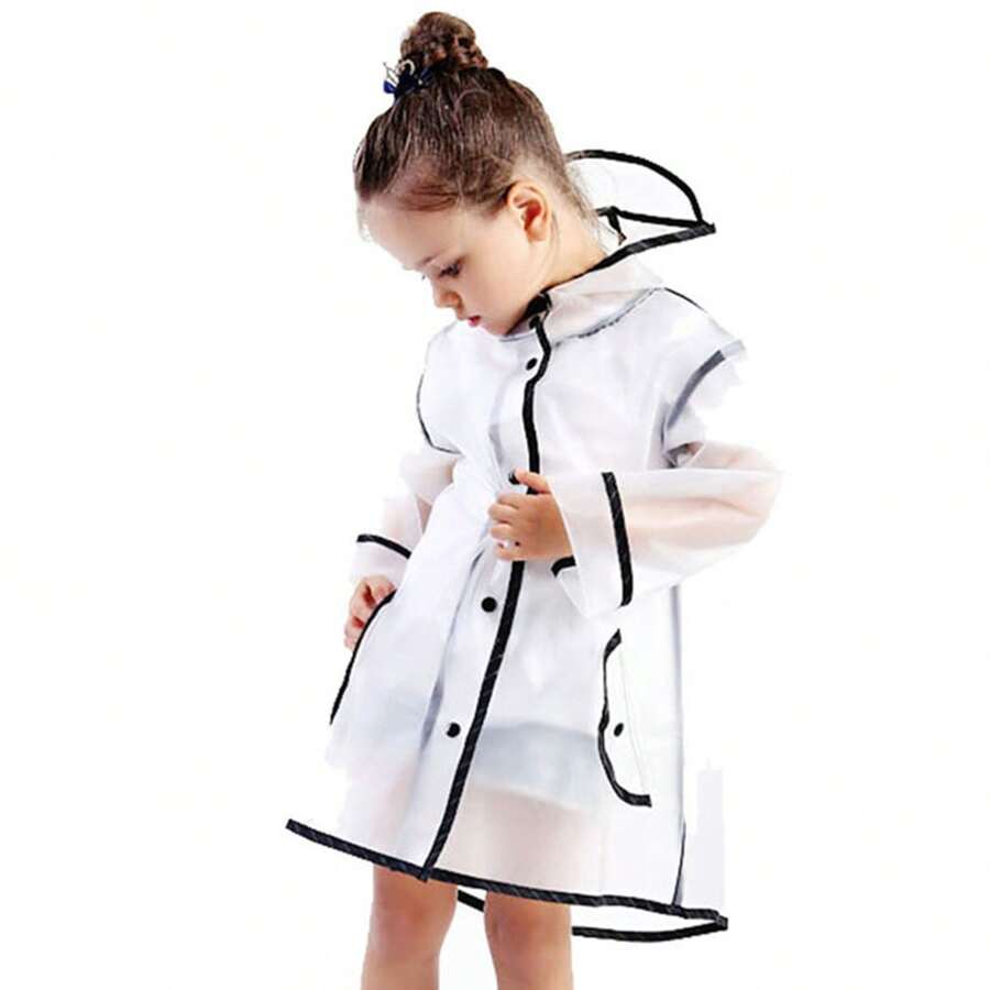 Children Waterproof Rain Poncho Raincoat, Kids Hooded Transparent Protective Cover Rainwear ...