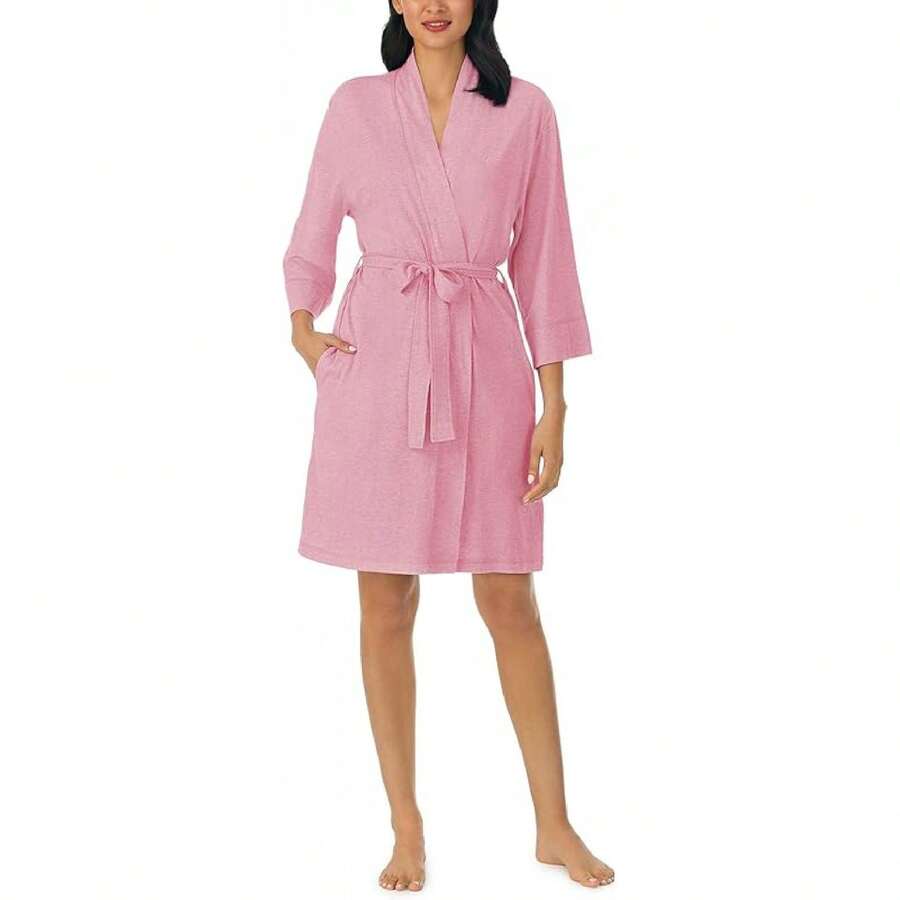 Womens Soft Robe - Above Knee 3/4 Length Sleeve Lightweight Robe ...