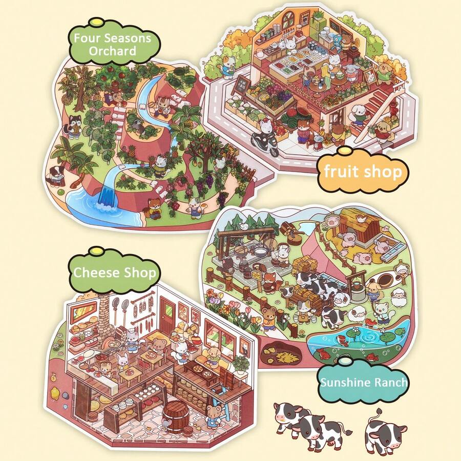 Stickers * 2+Scene Cards * 1 Ranch Fruit Store Four Seasons Orchard ...