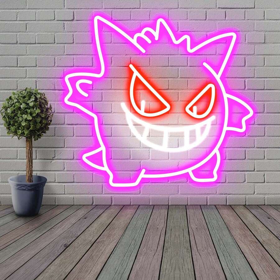 pokemon Spooky Grin Neon Sign, Mischievous Ghost LED Wall Decor, Purple ...