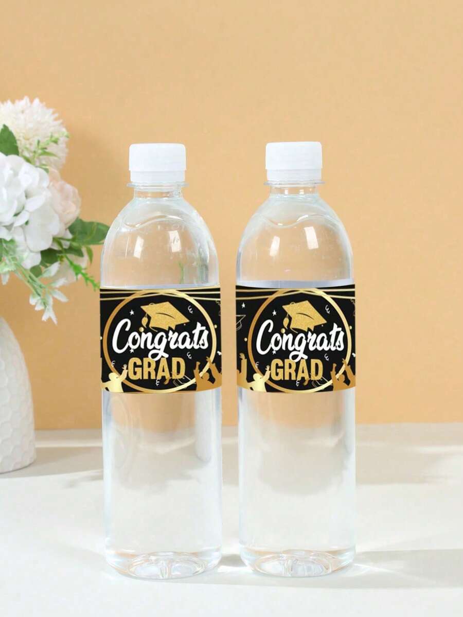 10/24Pcs Graduation Water Bottle Stickers,Black Gold Bottle Label ...