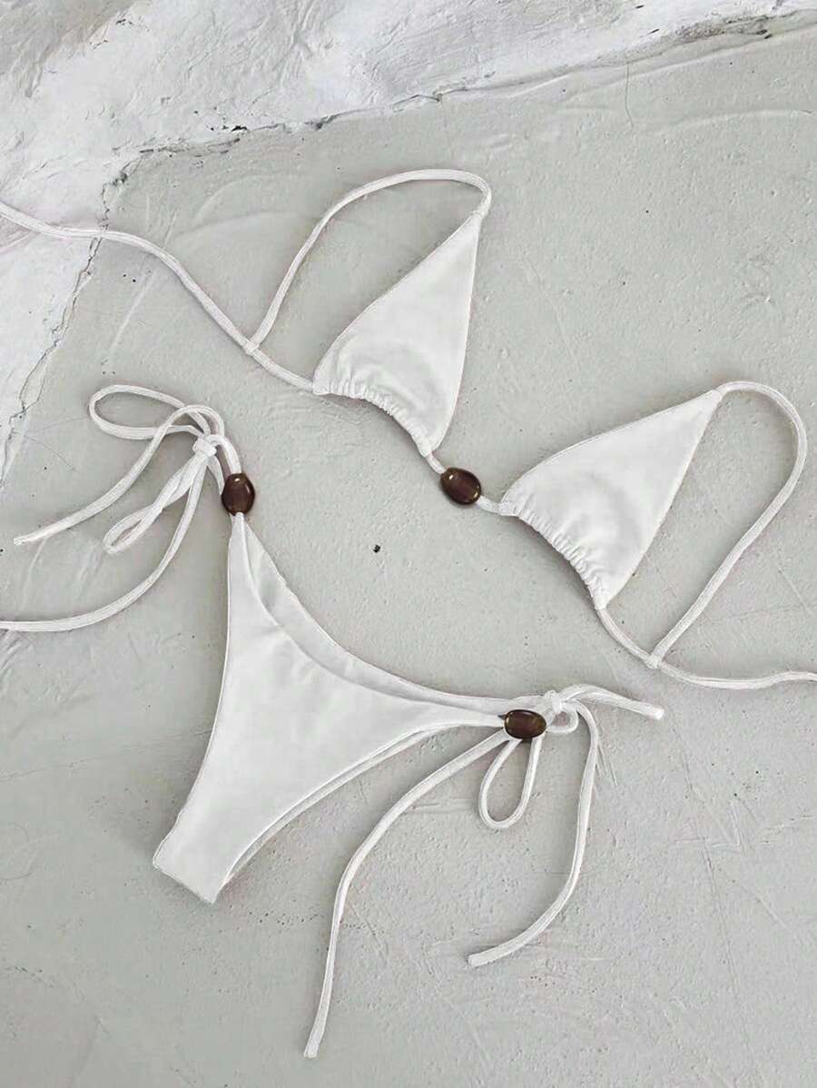 Conjunto de bikini de unicolor con nudo sexy para mujer, traje de baño ...