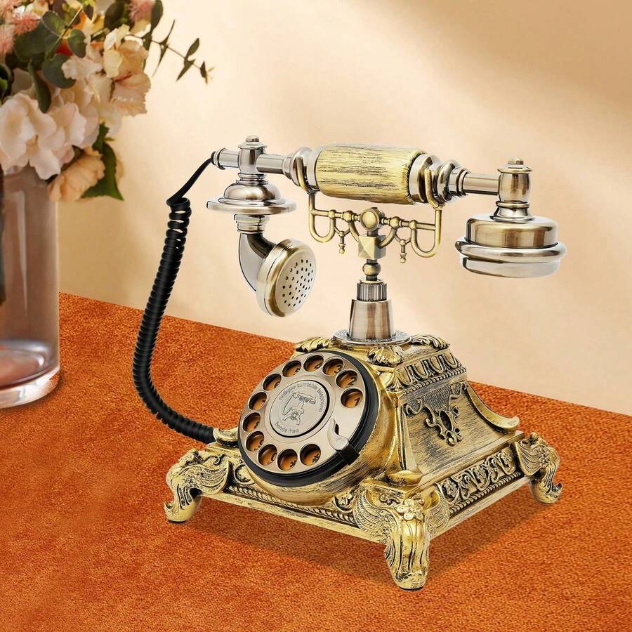 Teléfono fijo rotatorio retro, teléfono vintage, antiguo, con dial ...