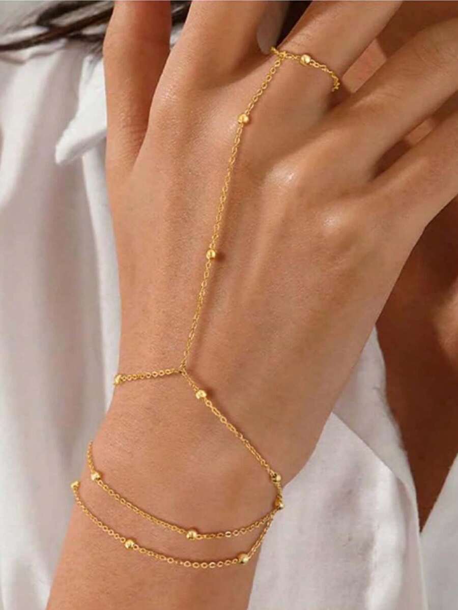 1pc Multilayer Beaded Finger Chain, Fashion Minimalist Knuckle Chain ...