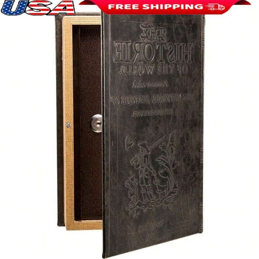 Antique Book Safe Hidden Lock Key Security Storage Steel Compartment ...