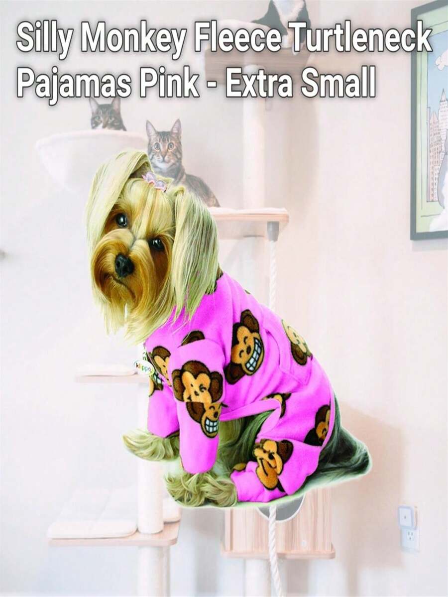 Silly Monkey Fleece Turtleneck Pajamas, Pink - Extra Small | SHEIN USA