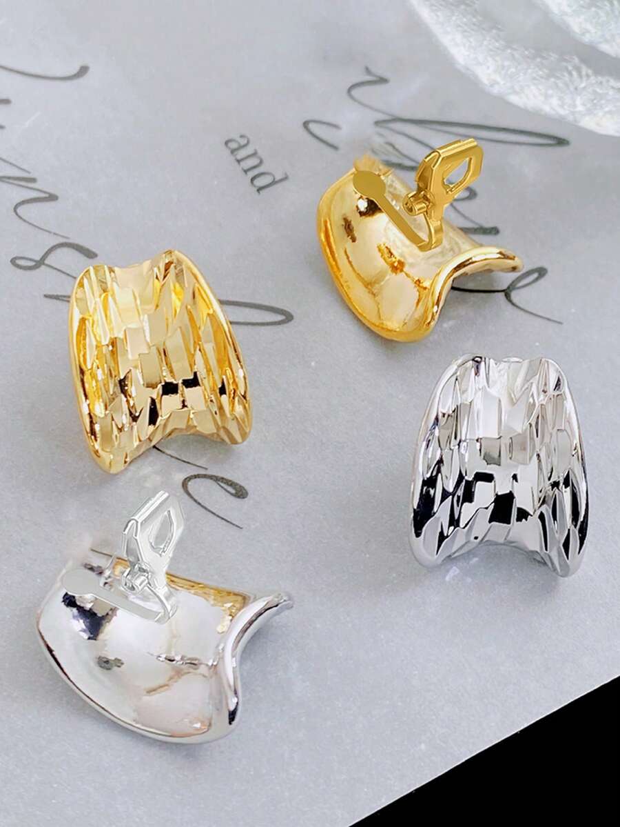 2pcs Asymmetrical Geometric No Piercing Ear Clip Earrings, Minimalist ...