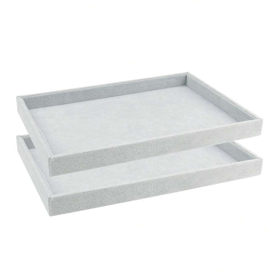 Set Of 2 Stackable Velvet Jewelry Organizer Trays With Removable ...