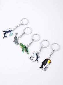 1pc Cartoon Marine Life Keychain Enamel Shark Penguin Sea Turtle Key ...