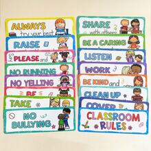 Lachilly 16 PCS Classroom Rules Bulletin Board Set Big Cards School ...