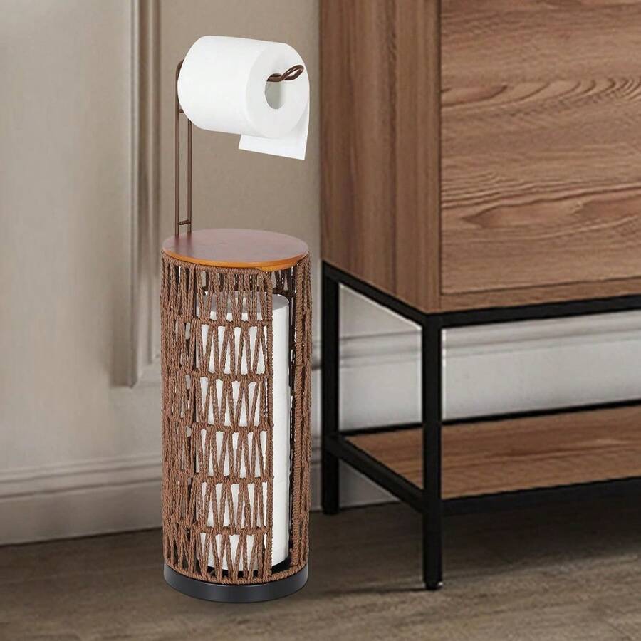 Handmade Woven Toilet Paper Roll Holder Stand Rattan Sturdy Boho ...