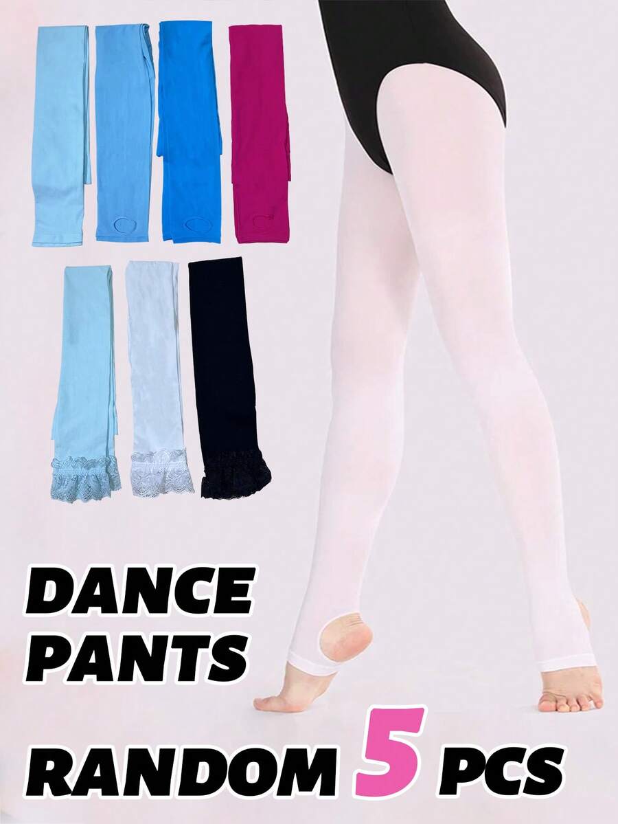 Vários pares de leggings de cor sólida com acabamento em renda para ...