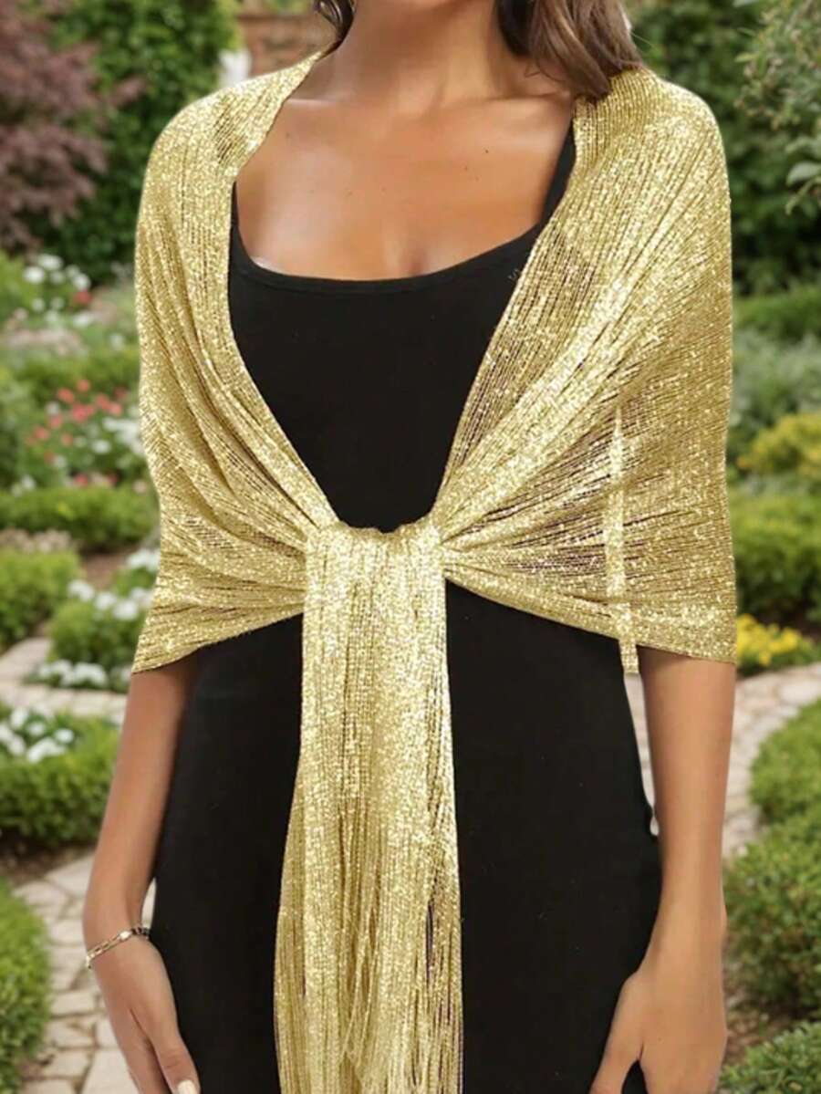 1pc Elegant Crochet Shawl With Butterfly Bead Embroidery, Bridal Style ...