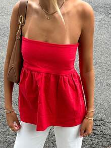 Womens Tube Tops Summer Strapless Bandeau Tank Casual Loose Tunic ...