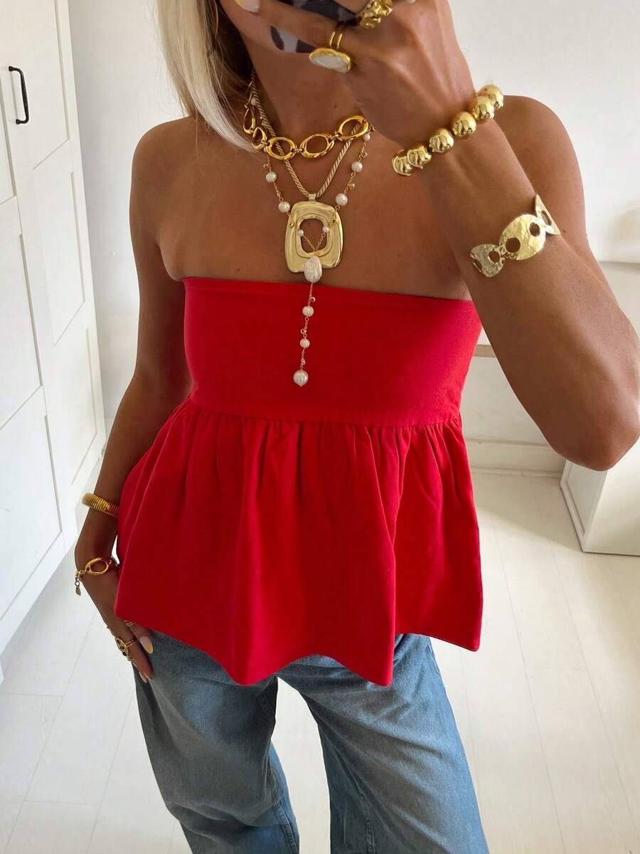 Womens Tube Tops Summer Strapless Bandeau Tank Casual Loose Tunic ...