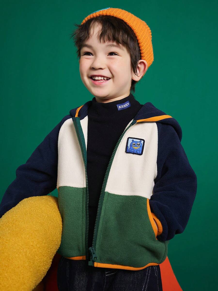 Chaqueta con capucha de forro polar de color contrastante casual y de ...
