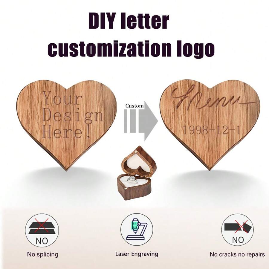 Luxury Vintage Heart-Shaped Black Walnut Wood Ring Box, Laser Engraved ...