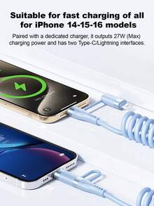 4-In-1 Macaron Color Scalable Spring Cord Cable, Car Charger Cable ...