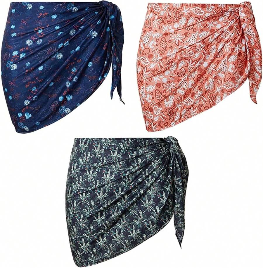 Cobahom 3 Pack Women's Short Sarongs Pareo Swimsuit Cover Ups For Women ...