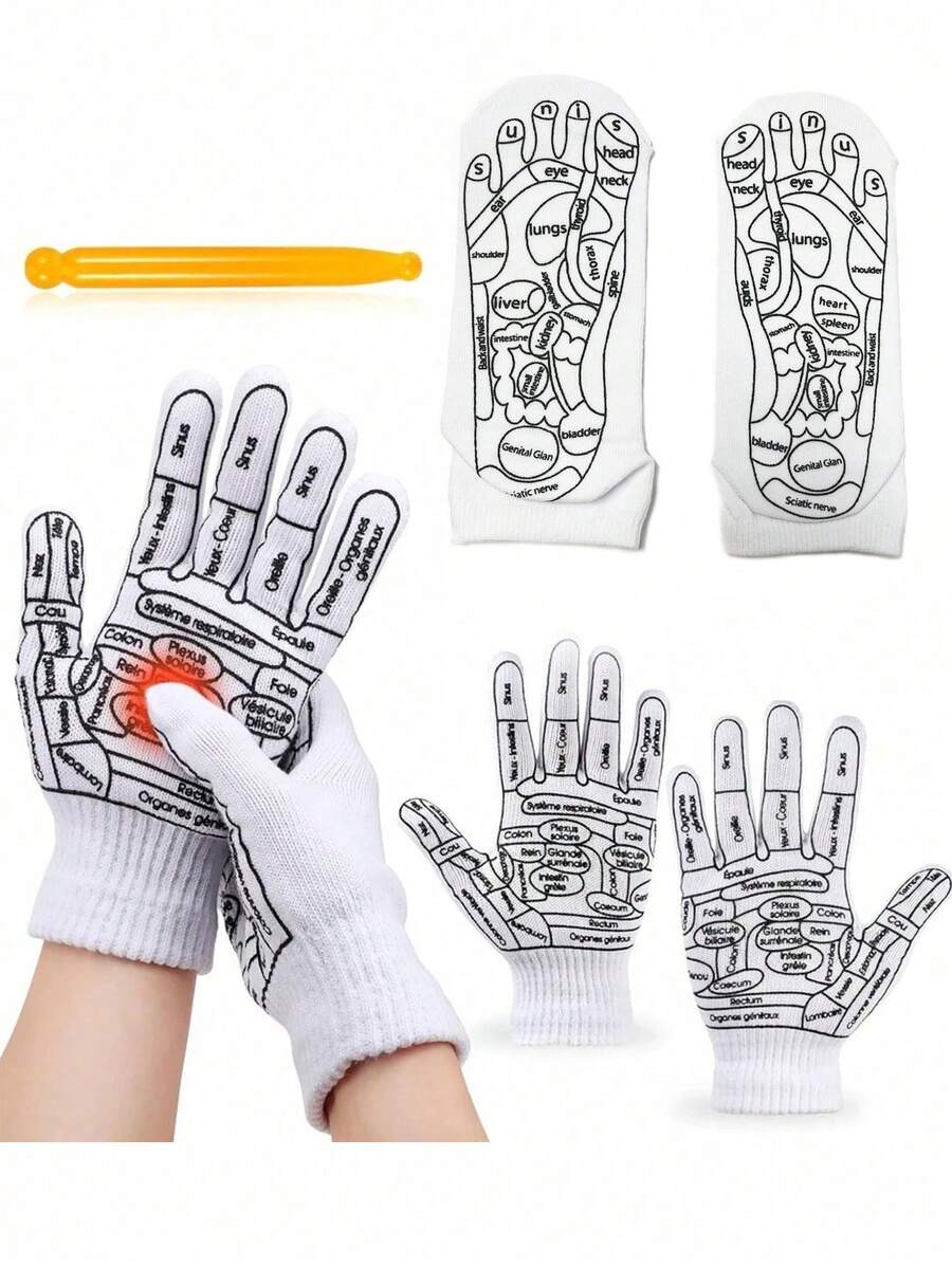 1 Pair Of English Hand Massage Gloves With Massage Stick, Acupoint Map ...