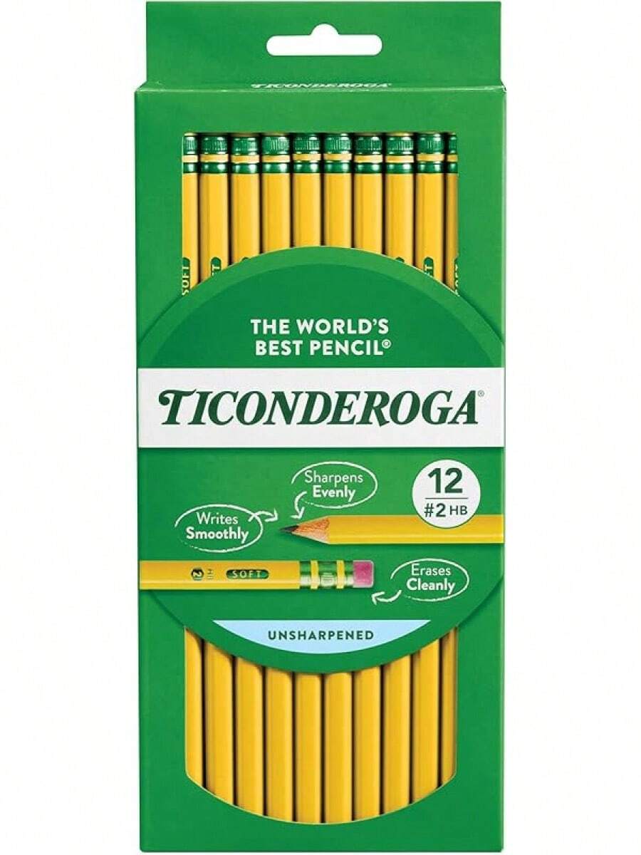 Ticonderoga Wood-Cased Pencils, Unsharpened, 2 HB Soft, Yellow, 12 ...