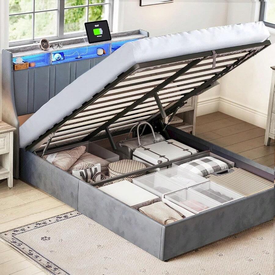 Lift Up Storage Bed Full Bed Frame With Storage Upholstered Bed Frames ...