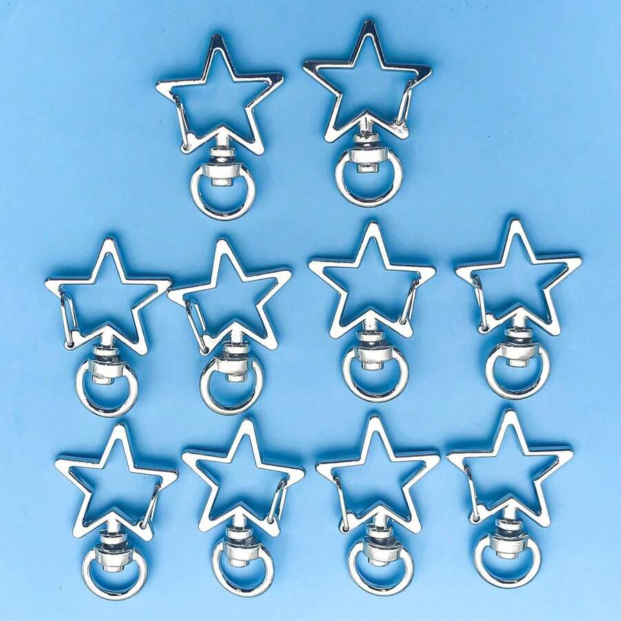 10pcs Stainless Steel Five-Pointed Star Shaped Keychain Hooks, For Diy ...