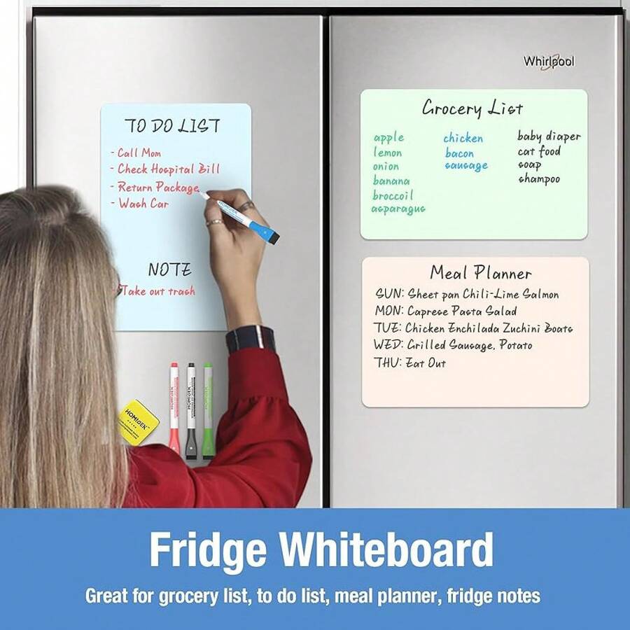 Dry Erase Board, 3 Colors Fridge Magnet White Board Sheet With 4 ...