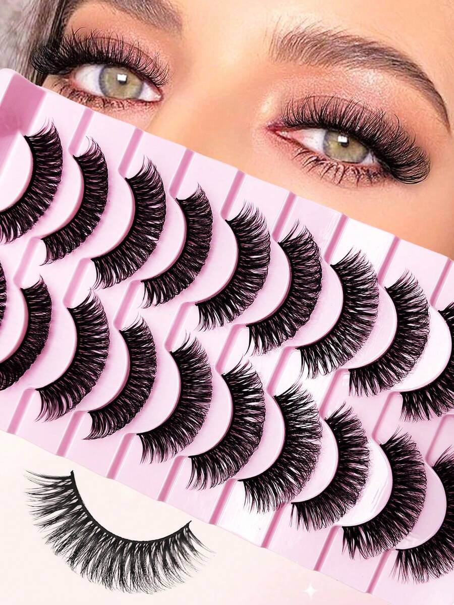 10 Pairs False Eyelashes Transparent With Russian Strip Eyelashes D ...