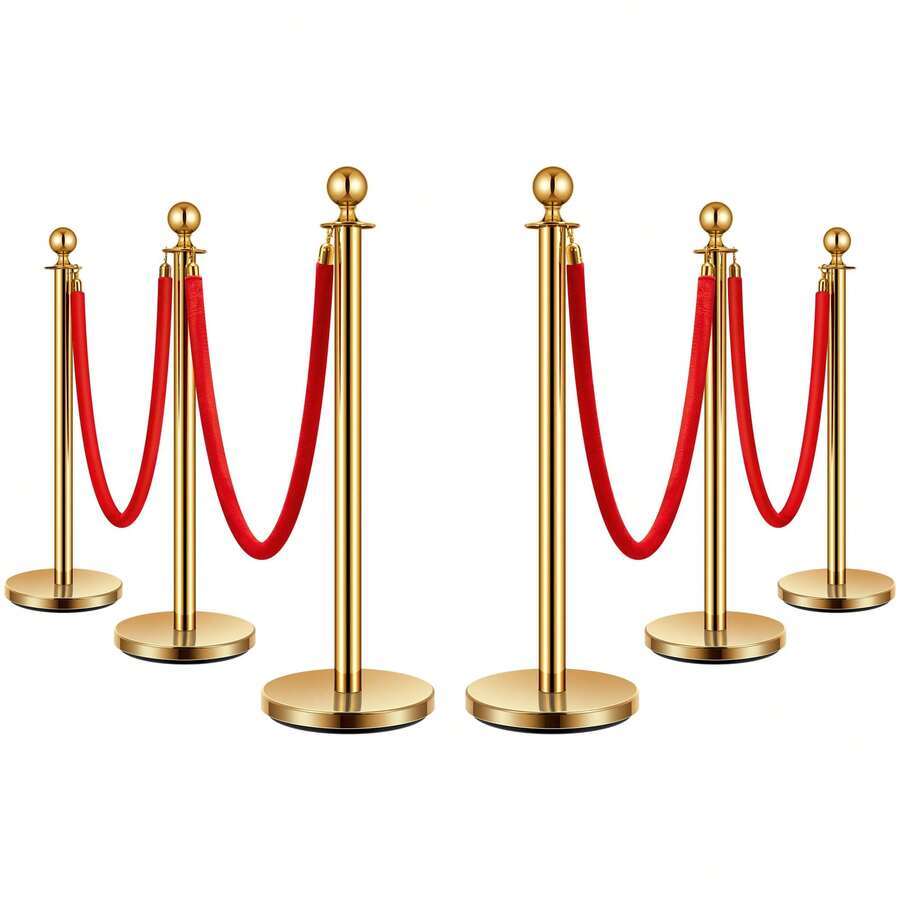 VIVOHOME VIVOHOME Stainless Steel Stanchion Post Queue 6PCS Pole W/ 4 ...