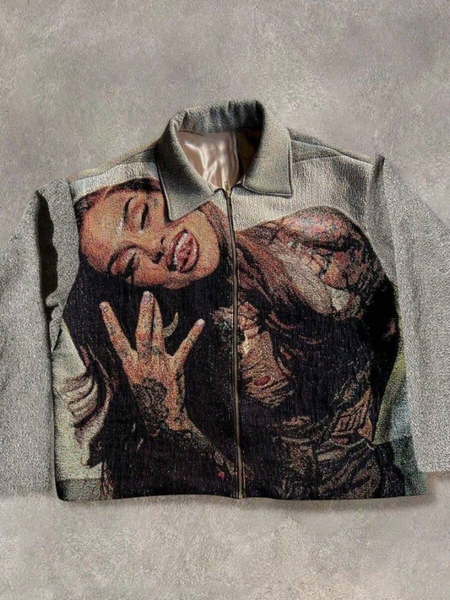 2025 Men's New Casual Lapel Pullover Waffle Digital Printed Jacket Art ...