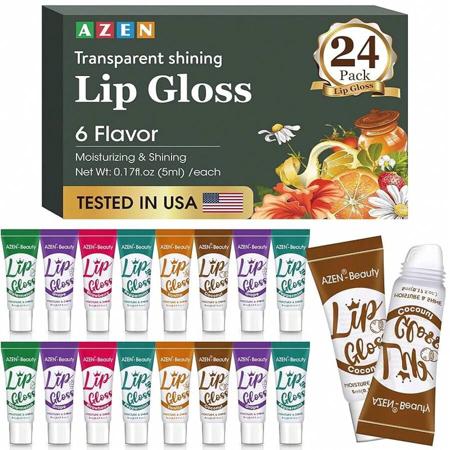 AZEN 24 Pack Lip Gloss Set, Color Lip Oil Dry Cracked Lips Moisturizing ...