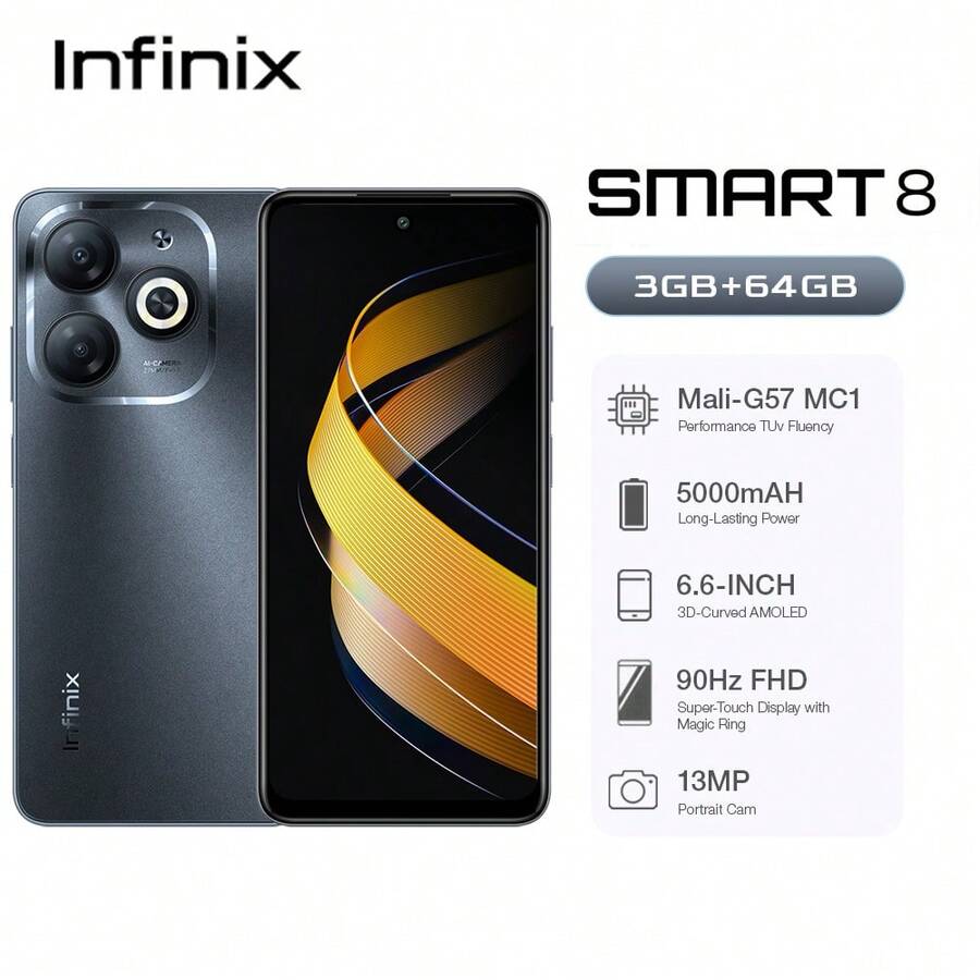 Infinix Smart 8 3GB+64GB T606 6.6" 90Hz Display 13MP Dual AI Camera ...