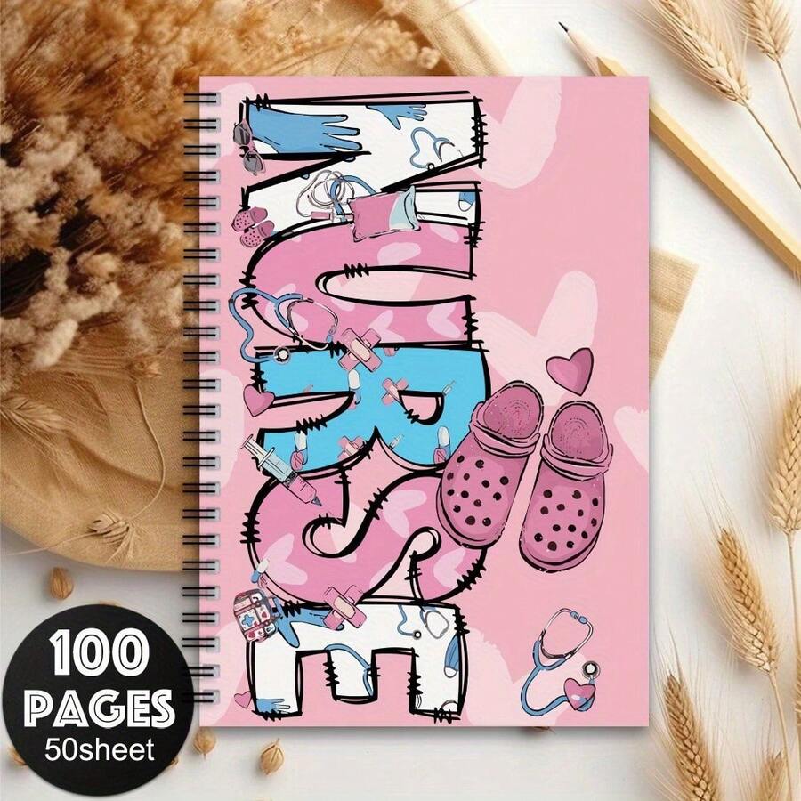 1pc Aesthetic Nurse Spiral Notebook - Pink Nursing Journal With Medical ...